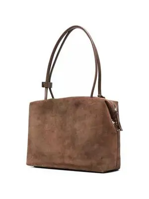 Max Mara Square Boston Bag In Split Leather And Leather Cocoa