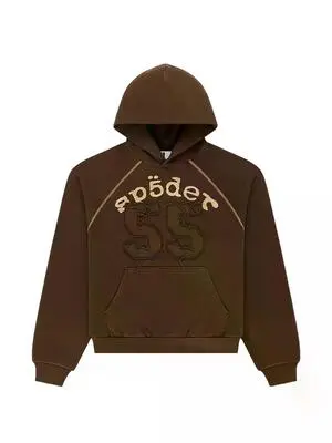 SP5DER Distressed Logo-patch Hoodie - Brown