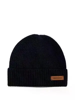 TRUSSARDI Logo-patch Ribbed-knit Beanie Hat - Blue