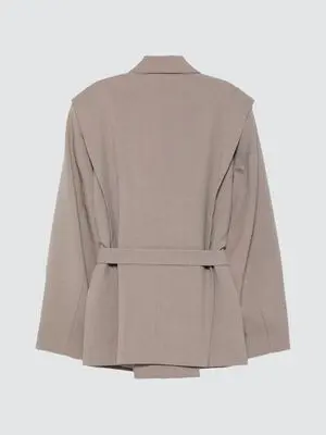 SOLOTRE Polyester Double-breasted Blazer With Waist Belt And Peak Lapels
