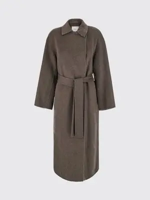 GRIFONI Double-breasted Long Wool Blend Coat With Waist Belt