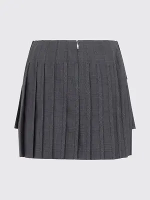 Thom Browne Prince Of Wales Check Pleated Wool Asymmetric Mini Skirt