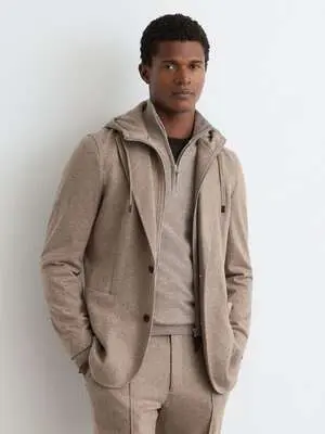 REISS Flannel Gilet-insert Single-breasted Suit Blazer Tailored-fit - Oatmeal Brown