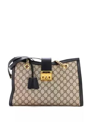 Gucci Padlock Chain Gg Coated Canvas With Leather Medium Tote Bag