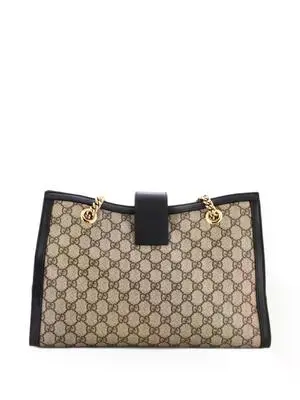 Gucci Padlock Chain Gg Coated Canvas With Leather Medium Tote Bag