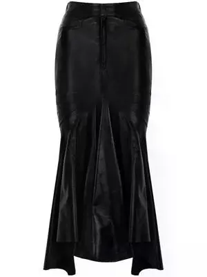Zeynep Arçay Flared Leather Midi Skirt