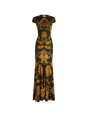 Etro Long Jacquard Dress With Chenille Floral-motif