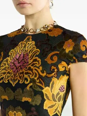 Etro Long Jacquard Dress With Chenille Floral-motif