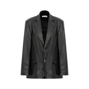 NAZLI CEREN Boxy Vegan Leather Blazer - Black