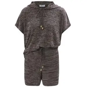 PERALUNA Kaira Knitted Hooded Blouse & Shorts Matching Set - Brown