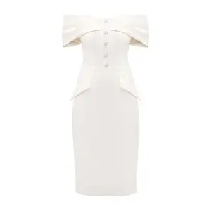 TIA DORRAINE Steel Confidence Off-shoulder Midi Dress Pearl - White