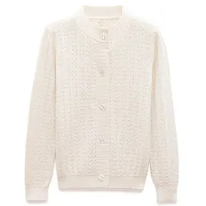 PERALUNA Zoey Embossed Knit Cardigan In Ecru - White