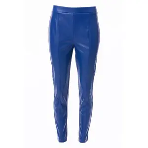 CARLOSLINES Pu Leather Skinny Cigarettes Pant In Cobalt Solid - Blue