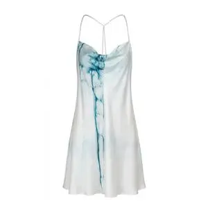 BY NOA RAWITZ The Naiad Slip Silk Cowl Mini Dress- Light Blue And White - Blue/white