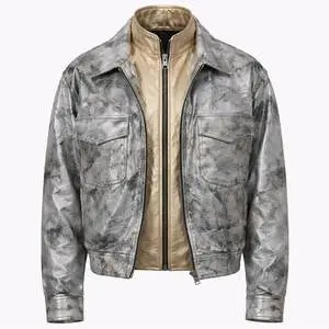 ZASTASTUDIO The Cosmic Gladiator Leather Bomber Jacket - Silver