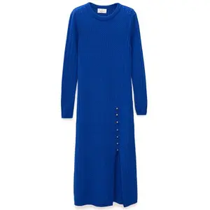 PERALUNA Zaira Minimal Cable Knit Slit Midi Dress In Royal - Blue
