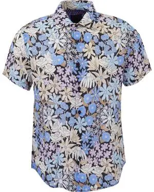LORDS OF HARLECH Landon Rough Floral Linen Shirt - Black