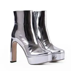 IL FRATELLINO Rising Star Mirrored Leather Platform Ankle Boot - Silver