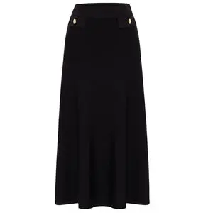 PERALUNA Vivien Midi Flared Knit Skirt - Black