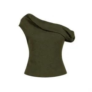 ELAMINS Shoulder Twist Top Olive - Green