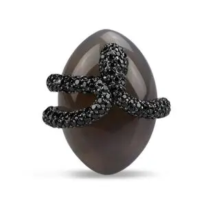 BELLUS DOMINA Sterling Silver Agate Umbra Black Snake Cocktail Ring - Grey/black