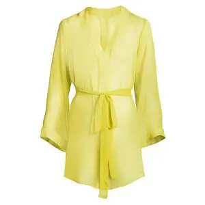 JE MÉRITE (I DESERVE) Silk Chiffon Shirt Dress In Chartreuse - Yellow
