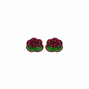 GISSA BICALHO Handmade Acrylic Earring Cotton Flower Burgundy - Red