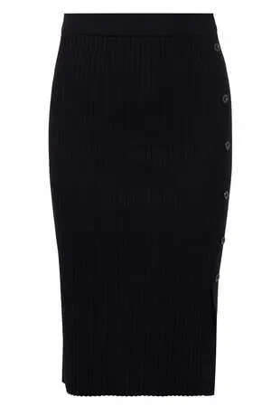 PERALUNA Jasmine Midi Ribbed Knit Skirt - Black