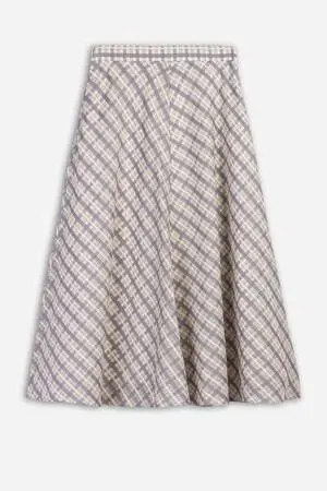 NOCTURNE Checked Flared Midi Skirt - Grey