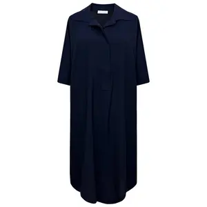 PERLAVERA Dina Navy Hidden Placket Three Quarter Sleeve Dress - Blue