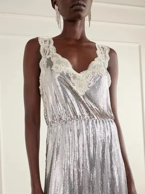 Rabanne Lace-trimmed Chainmail Midi Dress