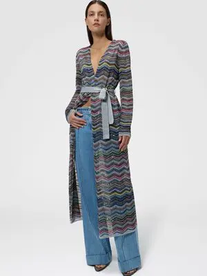 Missoni Long Chevron Viscose-blend Cardigan With Belt