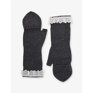 GANNI Compact Knitted Wool Lace-trim Mittens - Phantom