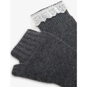 GANNI Compact Knitted Wool Lace-trim Mittens