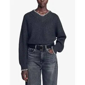 Sandro Braided V-neck Wool-blend Jumper