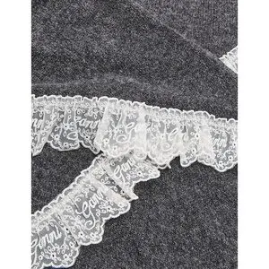 GANNI Lace-trimmed Wool Scarf - Phantom
