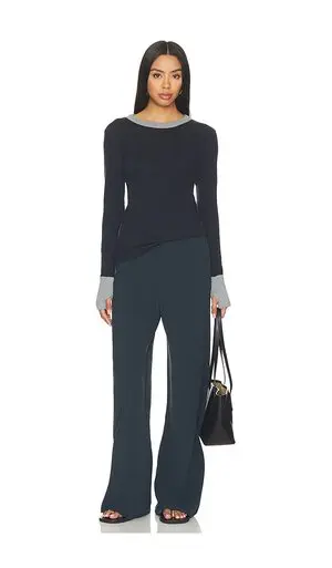 Enza Costa Cashmere Jersey Contrast Easy Cuffed Crew