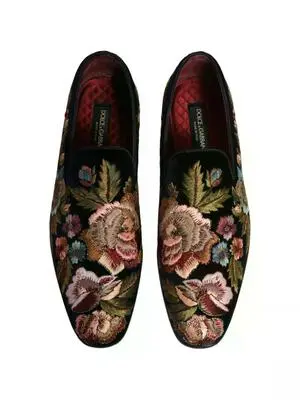 Dolce & Gabbana Floral-embroidered Velvet Loafers