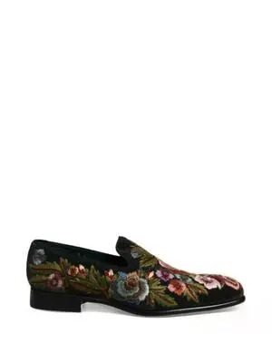 Dolce & Gabbana Floral-embroidered Velvet Loafers - Black