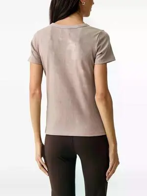 Dkny Ribbed-knit Logo-patch T-shirt - Grey