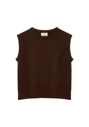 LOOP CASHMERE Ribbed Detail Tank Sweater In Americano
