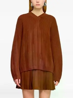 SEMICOUTURE Olivia Knitted-top Buckle-detail Pleated-skirt Dress - Brown