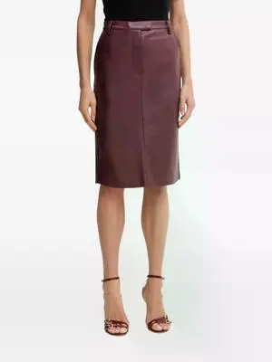 Bardot Belt-loops Rear-slit Midi Skirt - Red