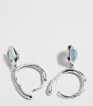 Monica Vinader Sterling Silver And Aquamarine Odyssey Huggie Earrings