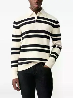 Lindbergh Striped Ribbed-knit Rugby Polo Shirt - Neutrals