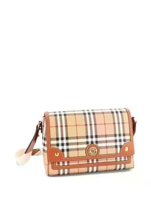 Burberry Note Leather With Vintage Check Canvas Medium Crossbody Bag