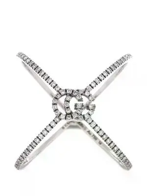 Gucci Gg Running Cross 18k White Gold And Pave Diamonds Ring - Silver