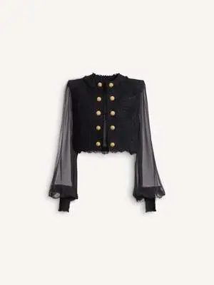 Balmain Cropped Tweed And Muslin Jacket - Black