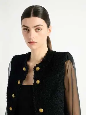 Balmain Cropped Tweed And Muslin Jacket
