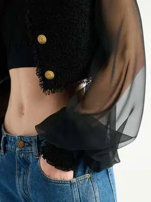 Balmain Cropped Tweed And Muslin Jacket